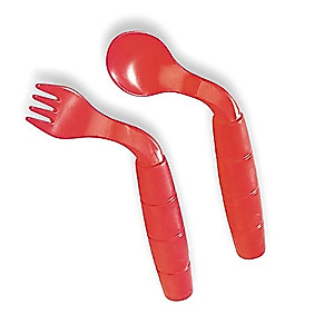 EasiEaters Children's Curved Fork and Spoon Set, Right Handed Children's Cutlery, Colour of Set May Vary