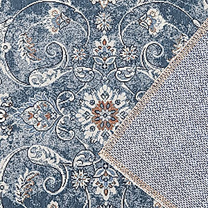 jinchan Area Rug 8x10 Persian Rug Blue Vintage Rug Traditional Mat Distressed Indoor Foldable Thin Rug Retro Accent Rug Floral Print Rug Non Slip Carpet Living Room Dining Room Office