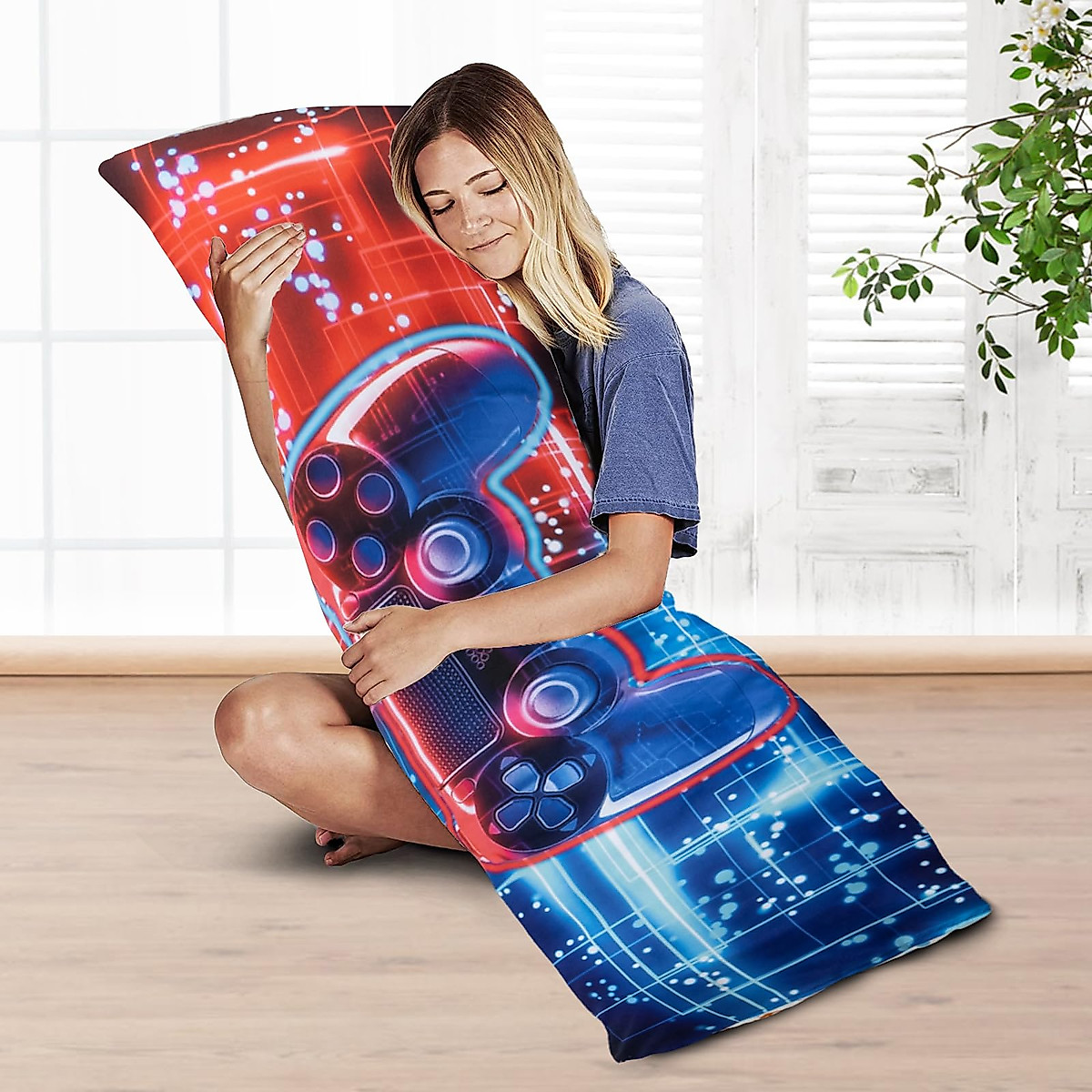 Meeting Story Game Gaming Body Pillow Cover Gamer Bedding Pillowcase with Envelope Closure for Boys Kids Adults (Blue-Purple)