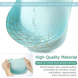 Maveek 2 Pack Silicone Baby Bib, Waterproof Babies Feeding Bib Adjustable Rubber Baby Bibs with Food Catcher Pocket for Toddlers, Easily Wipe Clean, Green & Pink