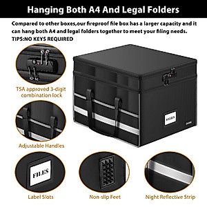 DocSafe Fireproof Document Box, Multi-Layer File Box with Lock,Portable Collapsible File Storage Organizer Box with Mesh Pockets,Large Home Office Filing Box for Hanging Both Letter and Legal Folders