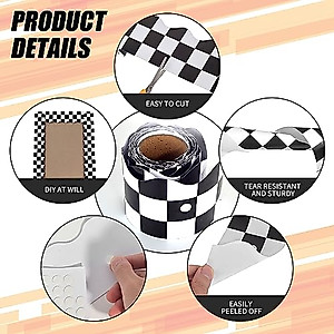 4 Rolls132ft Checkerboard Bulletin Board Trim Girl Style Bulletin Board Borders Checker Scalloped Bulletin Board Borders Racing Theme Back to School Party Decor with 140 Pieces Glue Point dots