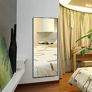 ZBEIVAN Full Length Mirror 65"x23.6" Standing or Wall Hanging, Vertical Black Frame HD Rectangle Full Body Tall Big Floor Stand up or Wall Mounted Mirror