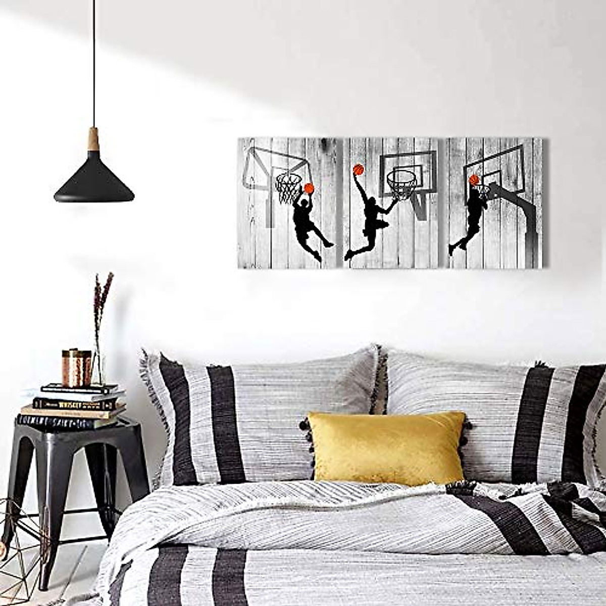 Black and white Canvas Wall Art for living room bathroom and bedroom kitchen wall decor artwork Canvas Prints play basketball sport painting 12" x 16"3 Piece Modern framed office Home decorations
