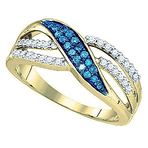 Dazzlingrock Collection 0.40 Carat (ctw) 10K Round Blue & White Diamond Cocktail Right Hand Ring, Yellow Gold, Size 8.5