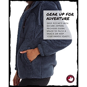 CANADA WEATHER GEAR Women’s Fleece Sweatshirt Jacket - Full Zip Sherpa Fur Bomber Jacket - Teddy Coat for Women (S-XL), Size Large, Dusty Blue