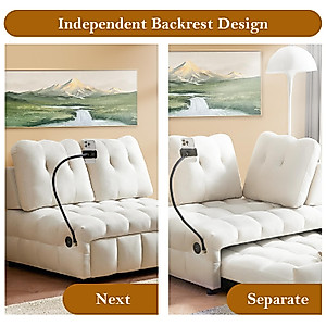 Cirui Sleeper Sofa Couch with Pullout Bed for Living Room,Modern Convertible 3 in 1 Sofa Bed Couch with Removable Backrest,Sleeper Sofa Bed with USB Port and Swivel Phone Stand,Beige