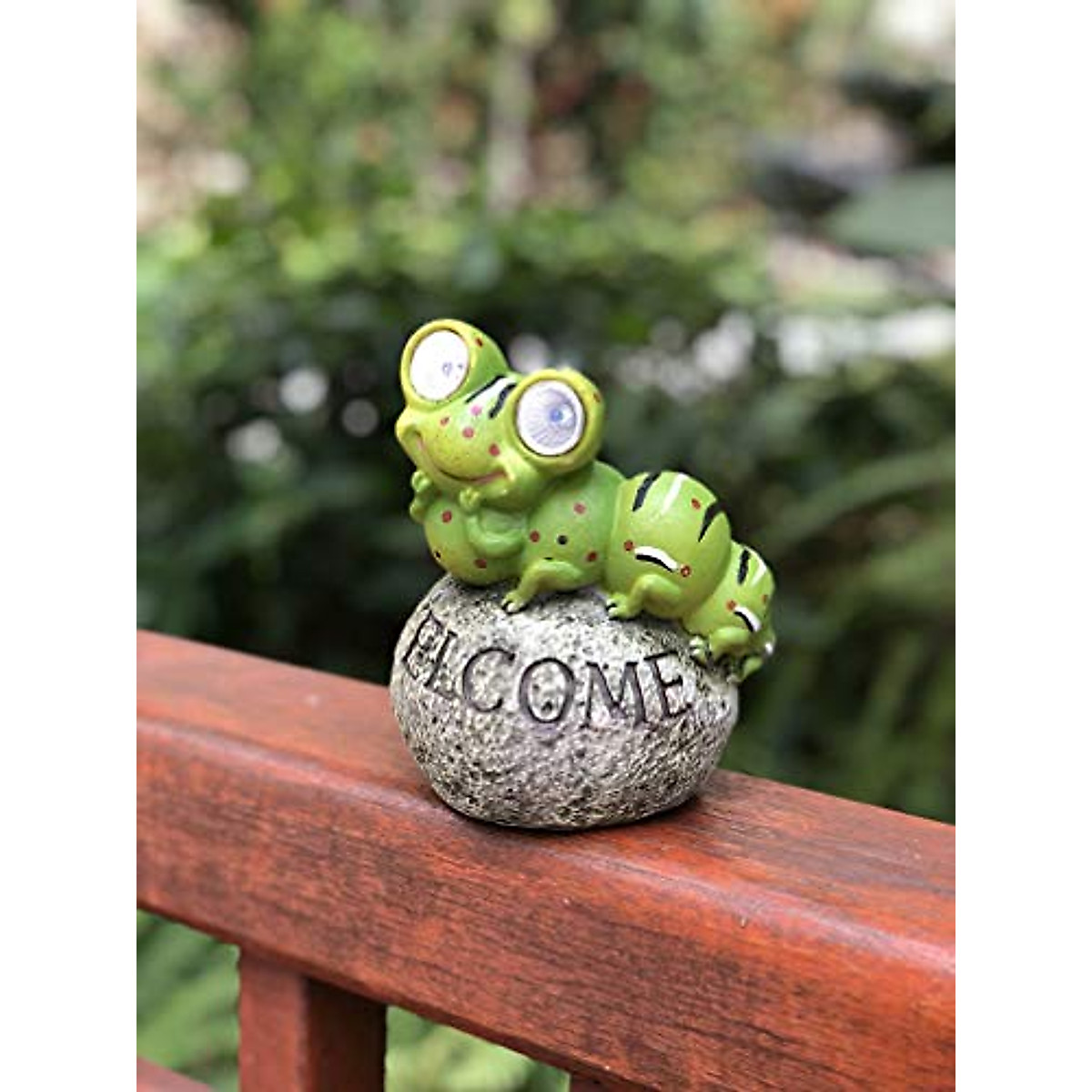 Bo-Toys Solar Powered Caterpillar On A Welcome Stone Outdoor LED Garden Light Decor