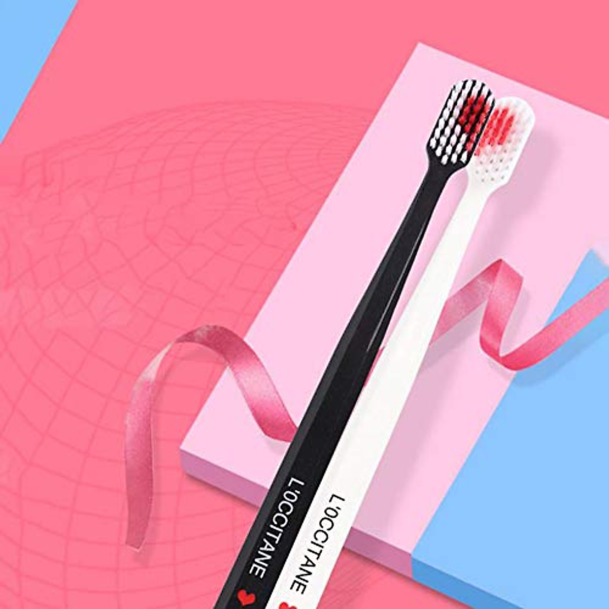 PiniceCore 2pcsToothbrushes Black and White Heart Shaped Couple toothbrushes eco Friendly Nano toothbrushes Dental Care Brush BlackWhite one size