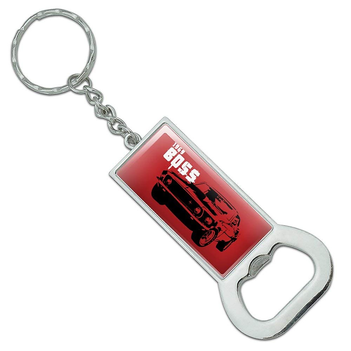 GRAPHICS & MORE Ford Mustang 1969 Boss Keychain Rectangle Chrome Plated Metal Bottle Cap Opener