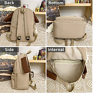 iwhgrmp Kawaii Backpack with Cute Accessories Plush Cartoon Pendant Cute Aesthetic Travel Backpack High-Capacity Daily Bag (Khaki_3628)