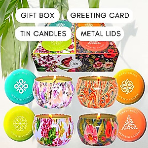 Nature Scented Candles Set of 4 x 6 oz Tin Candles with Lids Scented Soy Candle Gift Sets | Aromatherapy Candles for Birthday Gifts | Relaxing Candles for Women Stress Relief | Candle Gift Set
