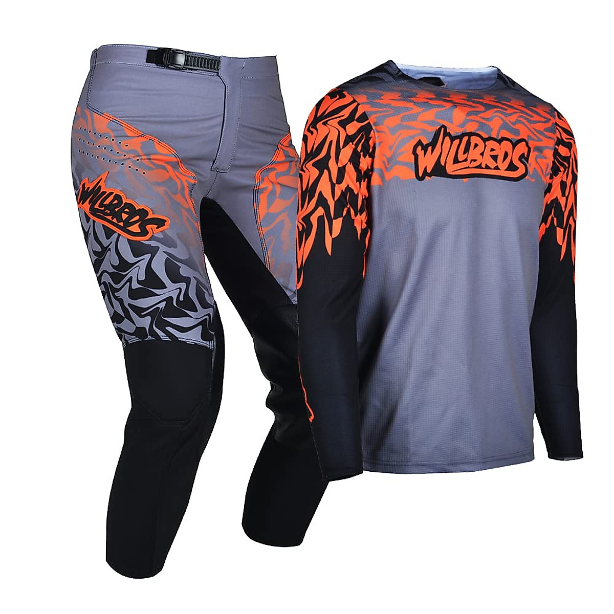 Willbros Youth Jersey Pant Combo Kids MX Motocross Gear Set Racewear Off-Road MTB ATV Motorcycle Boys Girls Black Orange YM
