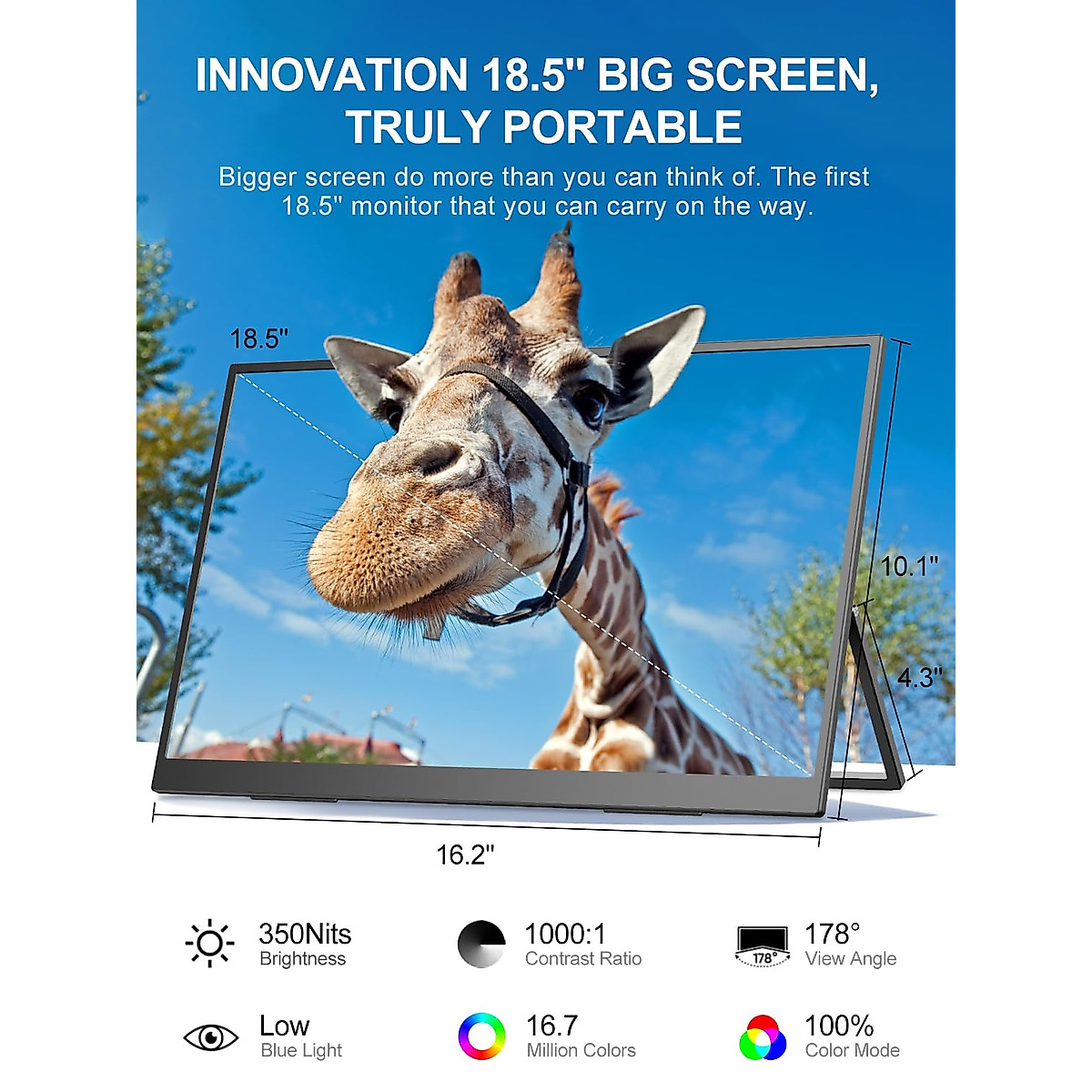 UPERFECT Portable Monitor 18.5 inch 120HZ 100% sRGB 1080P with VESA & Stand 180° Adjustable Ultra-Slim & Lightweight Frameless FHD FreeSync IPS HDR Gaming Display, Travel Second Monitor for Laptop