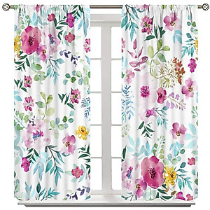 Floral Plant Blackout Curtains,Pink Watercolor Floral Girls Kids Home Window Treatments for Home Living Room Bedroom Drapes 52x84in