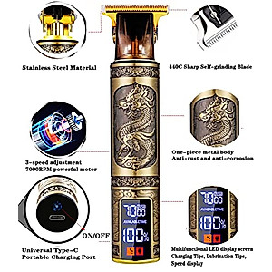 JAVENYIMAN Professional Hair Trimmer for Men,T-Blade Zero Gapped Cordless Edger Clipper Cutting Rechargeable Liners Electric Beard Shaver with LED Display (Gold)