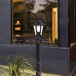 Revtronic Outdoor Post lights Hard Wired, Waterproof Column Lantern with Clear Glass Shade, Anti-Rust Pillar Mount Sconce Electric Powered, Matte Black Pole Lamp for Yard, Porch, Outside House, 2 Pack