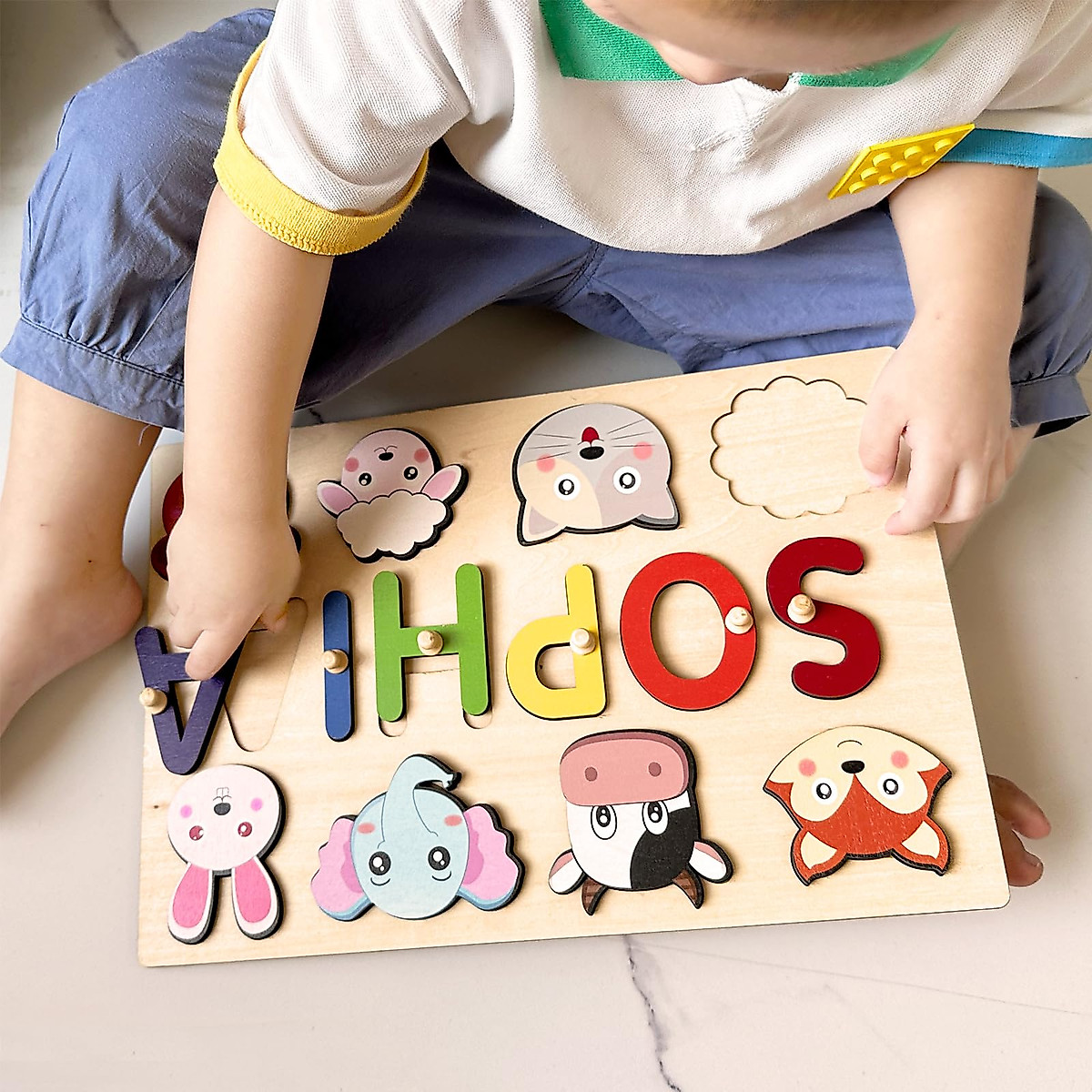 Personalized Wooden Name Puzzle for Kids, Custom Baby Gifts with Engraved Text on Back, 1st Birthday Gifts for Girls Boys, Easter Basket Stuffers for Toddler, Early Learning Toys for Baby