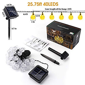 Kosuroum Christmas Crystal Lights 40 LED 25ft 8 Modes Super Bright Crystal Globe Solar String Lights,Waterproof Solar Ball Lights for Christmas Tree Decor Home Garden Patio Gazebo Yard Wedding Party