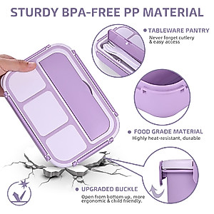 Sunhanny Bento Lunch Box for Adults, Kids Girls Boys Lunch Box, Lunch Containers for Adults Women with 4 Compartments, Sauce Container, Fork and Spoon, Muffin Cups, Purple