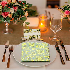 100 Pieces 2 Ply Sage Green Napkins Disposable Gold Foil Floral Paper Napkins Cocktail Napkins Scalloped Napkin for Dinner Wedding Bridal Shower Birthday Party Supplies Decoration, 5 x 5 Inch