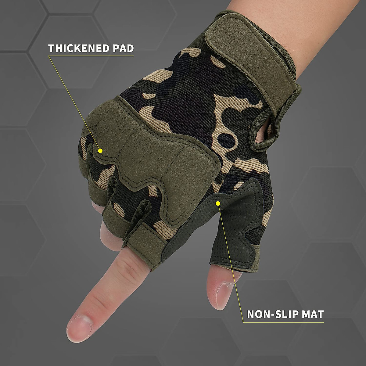 FIORETTO Fingerless Gloves for Airsoft Shooting Half Finger Hunting Hiking Cycling Driving Motorcycle Climbing Work Gloves Green Camo Small
