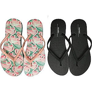 Old Navy Women Beach Summer Casual Flip Flop Sandals (11 Flamingo & Black Flip Flops) with Dust Cover