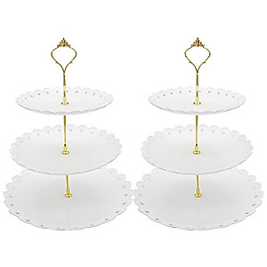 2 Set of 3-Tier Cupcake Stand Fruit Plate Cakes Desserts Fruits Snack Candy Buffet Display Tower (White)