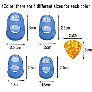 48Pcs Guitar Finger Protector Guitar Fingertip Protectors 4 Sizes Silicone Finger Guards Cover 5Pcs Thumb and forefinger picks for Ukulele Electric Guitar and10 Guitar Picks