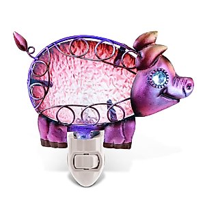 Puzzled Glass Art Night Light, Plug in Decorative Socket Lamp, Manual On & Off Portable Light for Stairway, Bedroom, Bathroom, Nursery, Home Accessory & Kitchen Decor - Pig