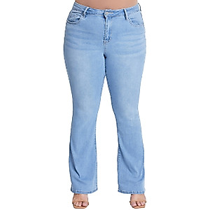 YMI Women's Junior Plus Size Classic Boot Cut Flare Bell Bottom Casual Denim Jeans (Light Blue, 18)