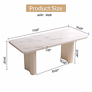 Miuuod 71" L Dining Table for 4-8 People,Kitchen & Dining Room Sofa Tables with Slate Tabletop Long Coffee Table for Living Room Space Saving Console Tablefor Dining Room Cream