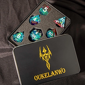 OUKELANWO Polyhedral Role Playing Dungeons and Dragons Dice, 7 Piece Blue Sharp Edge Resin D and D RPG DND Dice Set D&D with Box