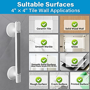 Grab Bars for Bathtubs and Showers, 2 Pack Suction Grab Bars Handle, Heavy Duty Shower Handle Removable, Safety Bars for Shower Chair, Bathroom, Shower Handrails for Seniors and Elderly, 12 Inch White