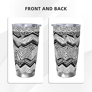 quopvn Black White Tan Zigzag Print 20oz Car Cup Ps Material Lid, Perfect For Hot & Cold Drinks
