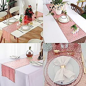 MTREO 10 Pack Sequin Table Runner 12" x 72" Rose Gold Sequin Table Cloth for Rectangle Tables Sparkle Table Covers for Wedding Engagement Birthday Party Holiday Decorations Baby Shower