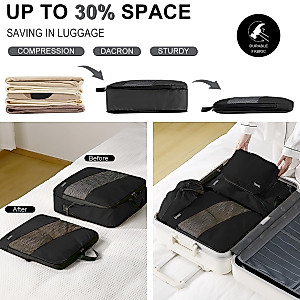 Compression Packing Cubes for Suitcases, 6 Set Large Travel Luggage Organizer Bags with Drawstring Laundry Bag, Toiletry Bag & Shoe Bag for Travel Essentials (black)