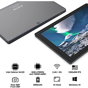Windows 11 Tablet 10.1 inch Touchscreen, 6GB Memory 128GB Storage, Intel N4120 Ultra Slim Windows Tablets PC IPS HD Display with Keyboard, 2.4G/5G WiFi, USB3.0, Micro HDMI, Bluetooth4.2, Dual Camera