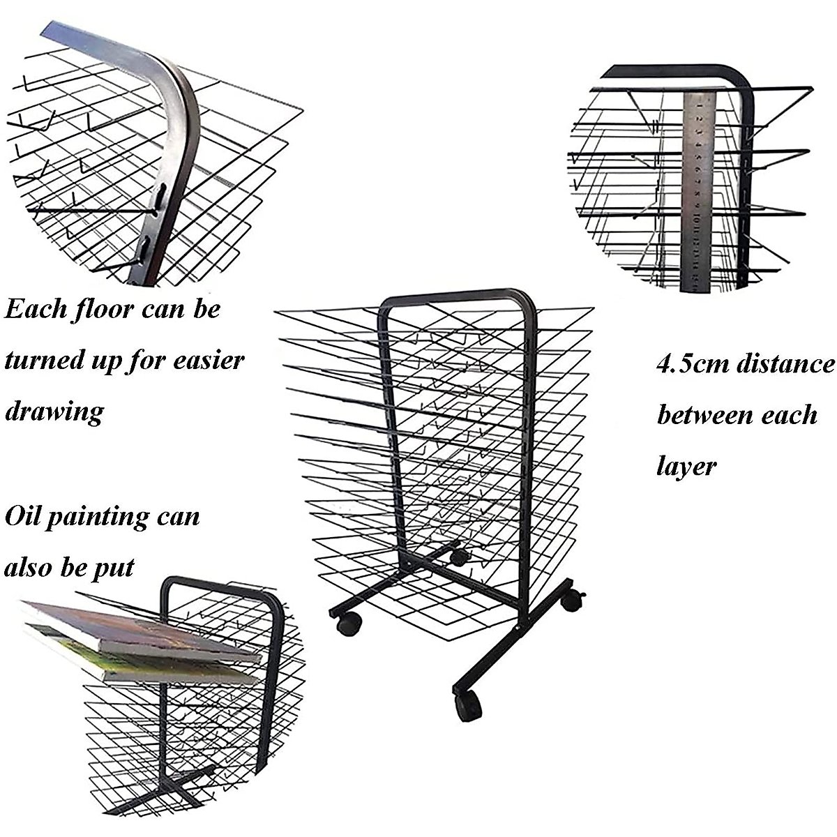 Drying Rack, 26-Shelf Mobile Art Drying Rack with Wire Shelves for Works of Art, Black Powder Coated Finish, Drying & Print Racks, Ideal for Schools and Art Clubs