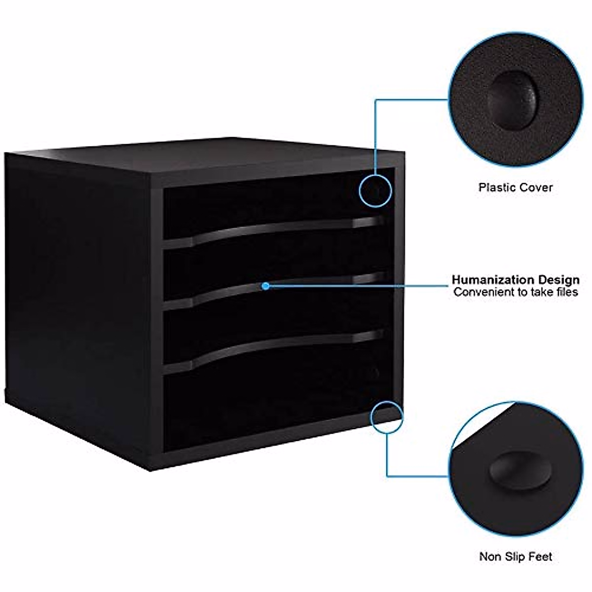 FITUEYES Wood Desk Paper Organizer with 4 Tiers Storage, Desktop File Holder, Document Letter Sorter Tray with Adjustable Shelves, Home Office Wooden Mail Rack, Black