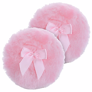 Sibba Large Fluffy Powder Puff, 4 Inch Ultra Soft Washable Reusable Velour Face Body Powder Puff Loose Powder Puffs Wet Dry Makeup Tool (Pink)