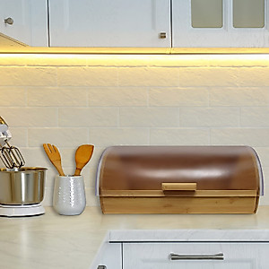 Bread Box, Bamboo, Large Storage, Acrylic Easy Glide Cover with Handle