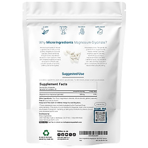 Micro Ingredients Magnesium Glycinate 500mg Per Serving, 240 Capsules | Potent Elemental Form, 100% Chelated, High Absorption | Healthy Muscle, Bones, & Mood Support Supplement | Non-GMO