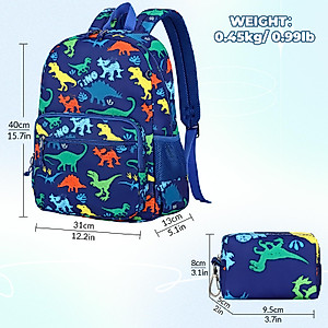 mygreen Dinosaur Backpack for Boys Backpacks for Elementary School 15 inch Backpack for Boys with Coin Purse 5-7 6-8 School Bag 2nd 3rd Grade Blue