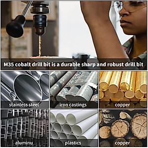 Cobalt Drill Bit Set 115 PCS, M35 High Speed Steel Bits for Hardened Metals Cast Iron, Stainless Steel, Plastic and Wood,with Metal Index Storage Box, 1/16"-1/2", A - Z, 1-60