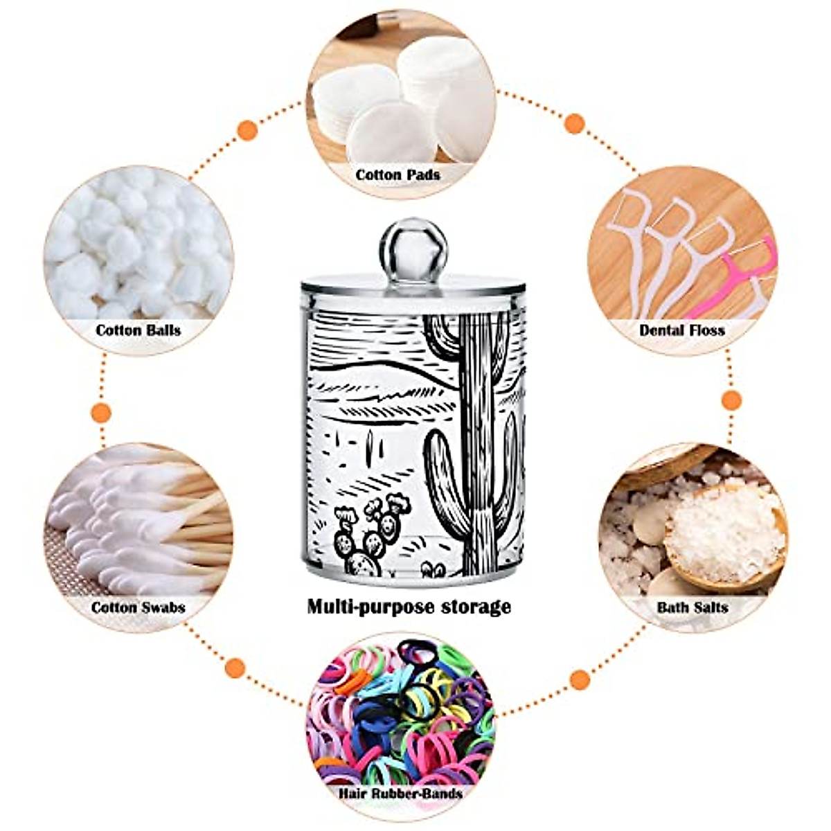 WELLDAY Apothecary Jars Bathroom Storage Organizer with Lid - 14 oz Qtip Holder Storage Canister, Western Desert Landscape Clear Plastic Jar for Cotton Swab, Cotton Ball, Floss Picks, Makeup Sponges,H