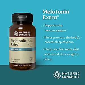 Nature's Sunshine Melatonin Extra 3mg, 60 Capsules | Melatonin Capsules to Encourage Restful Sleep and Help Fight Jet Lag by Promoting the Body's Natural Sleep Rhythm