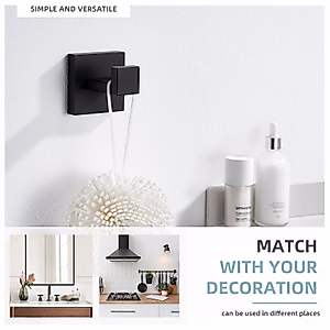 Angle Simple Towel Hook Matte Black, SUS 304 Stainless Steel Coat Robe Hook, Bathroom Hand Towel Hanger for Wall