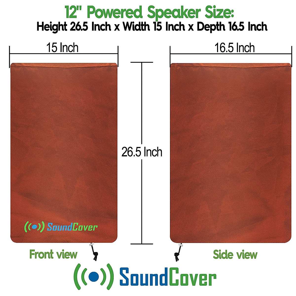 12 Inch PA/DJ Lightweight Powered Speaker Cover Bag in Brown for Stand Mounted Speakers - Over The top fit, Water Resistant (not Waterproof), 50 UV Protection