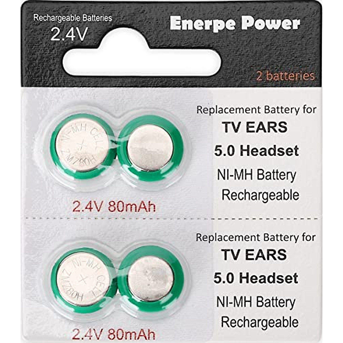 Enerpe 2.4V Replacement Batteries for TV Ears Headset 5.0 40810 (2-Pack)